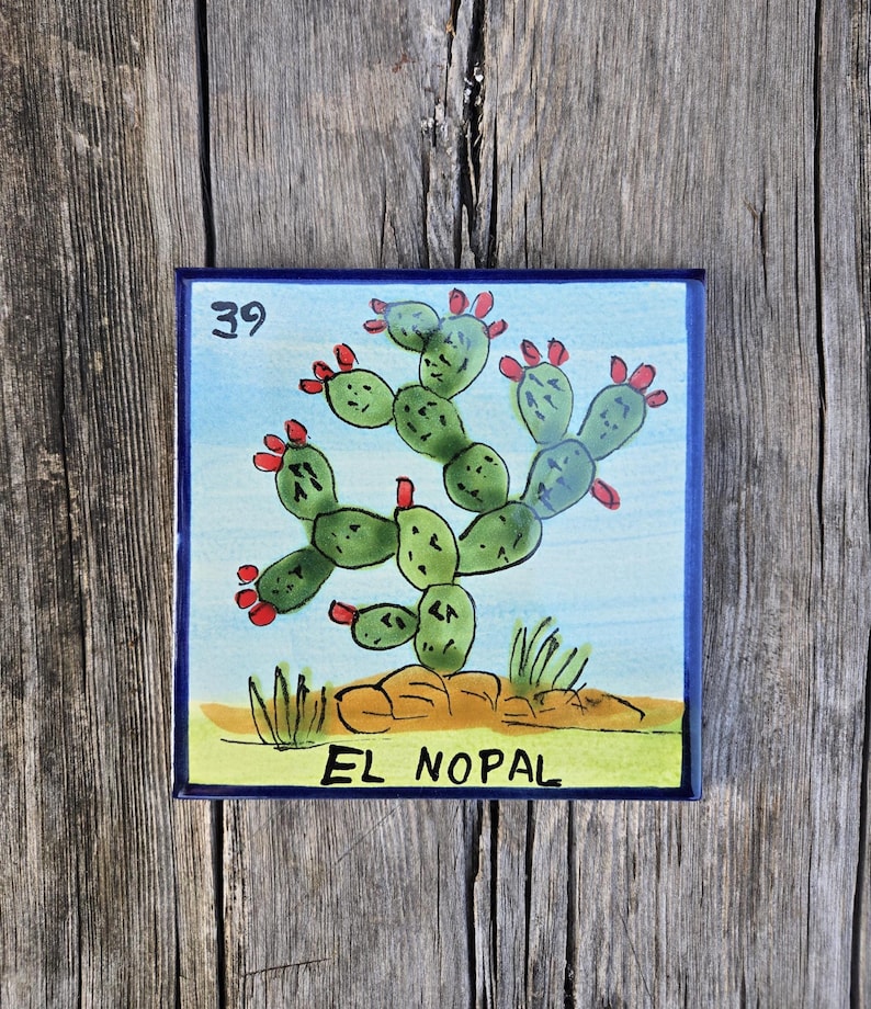 El Nopal Mexican Loteria Talavera Tile Decor - Etsy