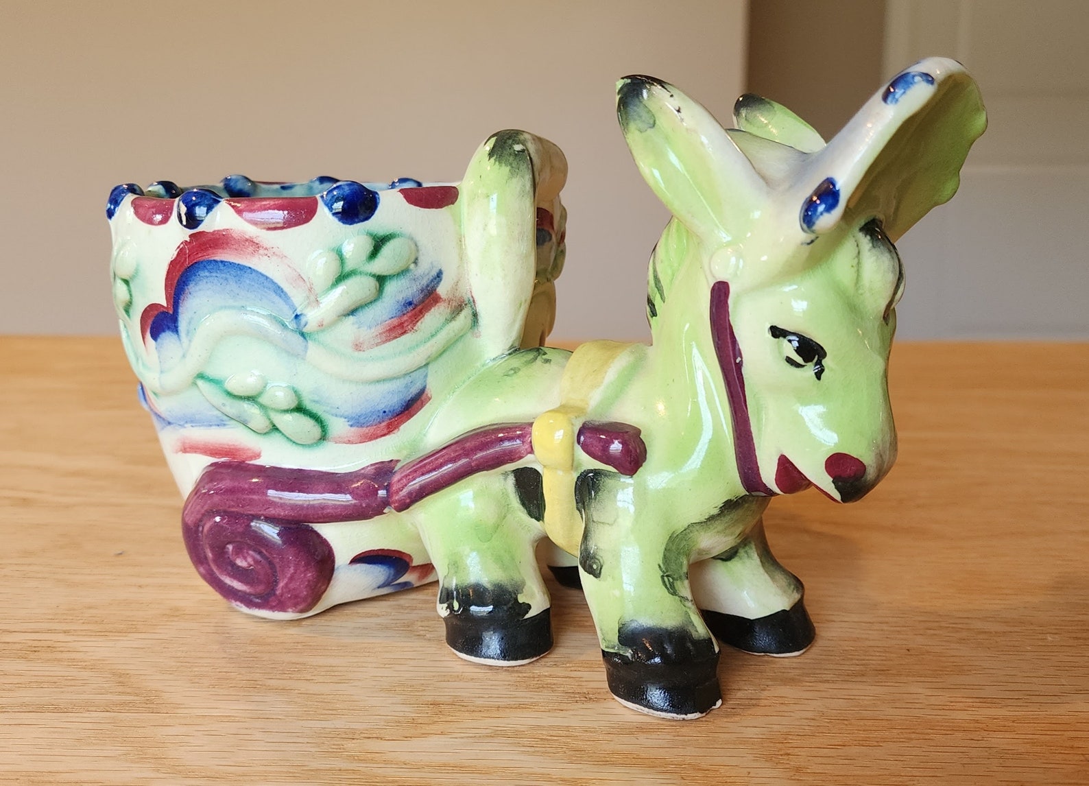 Vintage Ceramic Donkey Pulling Cart Planter - Etsy