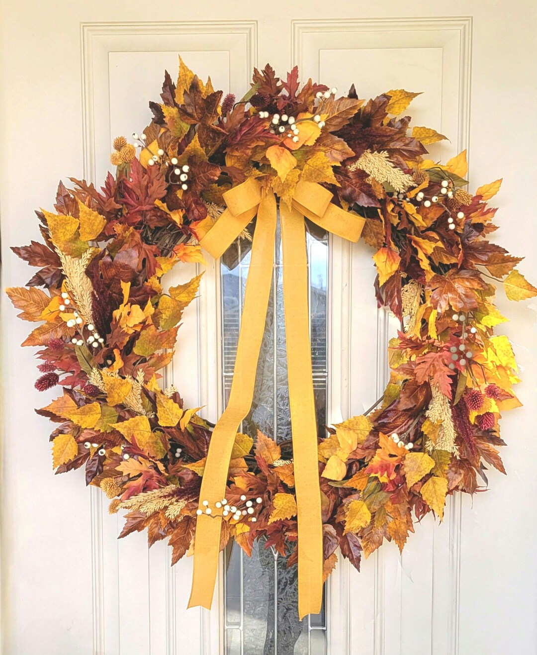 Extra Large Fall Wreath, Birch Maple Leaves, Front Door Decor - Etsy