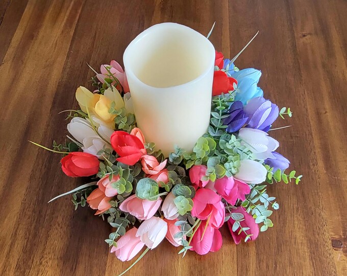 Spring Candle Ring, Tulips, Tulip Decor, Spring Floral Decor, Tulip ...