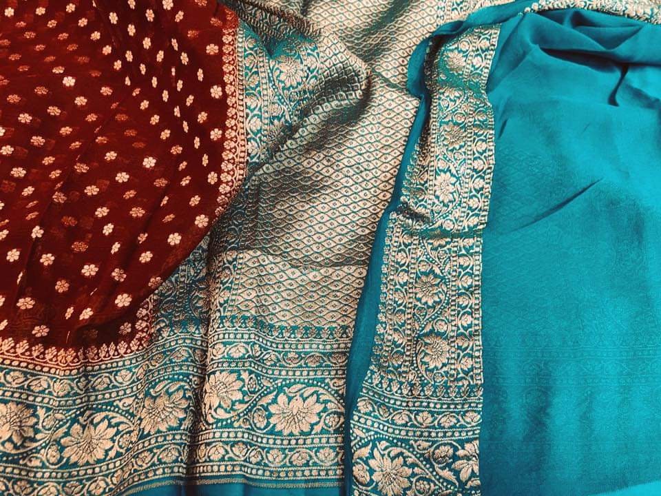 Pure Banarasi Chiffon Silk Dyed Small Buti Design Party Wear | Etsy