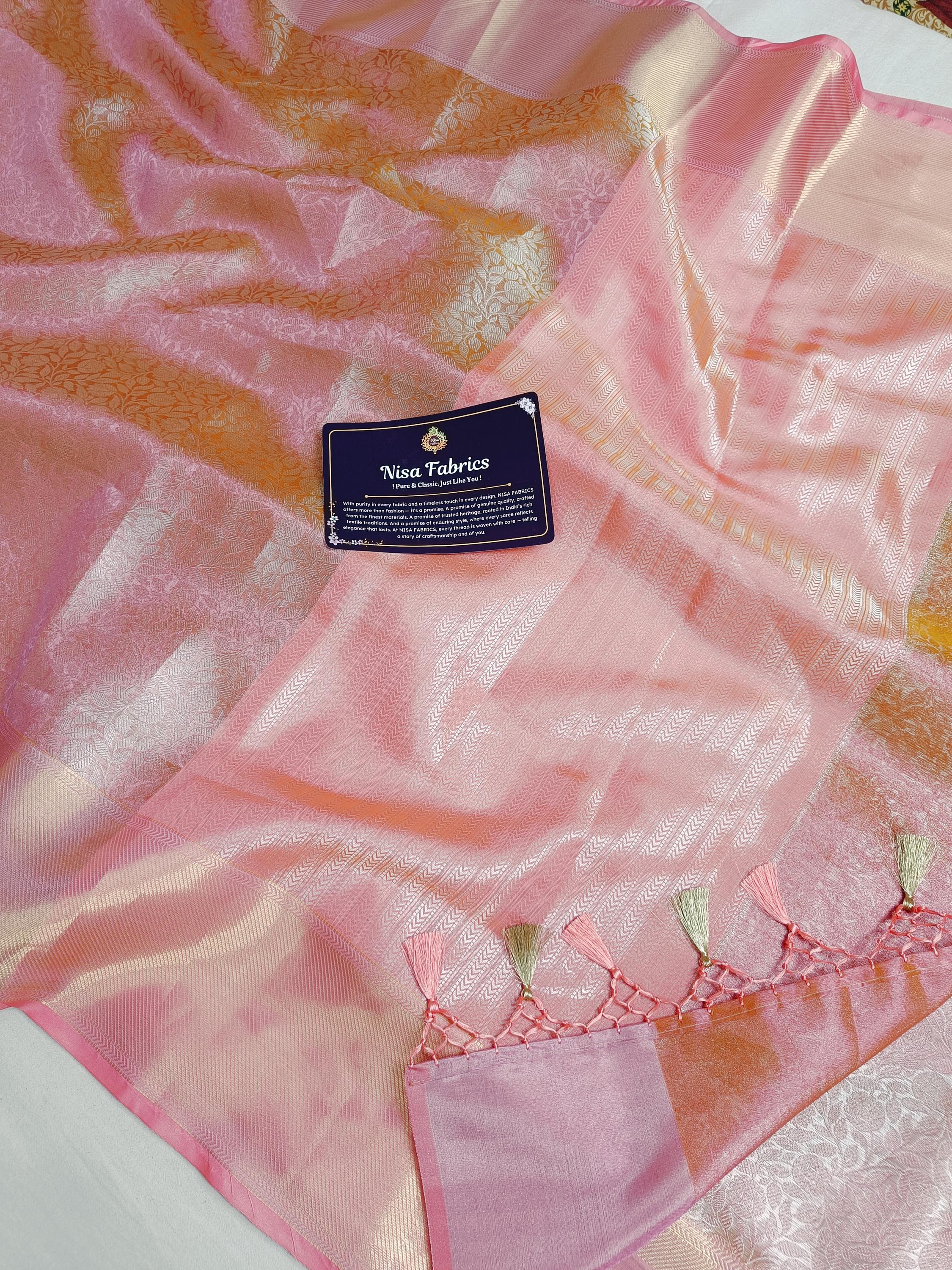 Sai Pallavi Inspired Pink Banarasi Tissue Silk Saree | Soft Silk Jaal ...