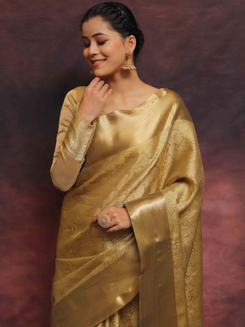 Neeta Ambani Inspired Banarasi Jaal Soft Silk Saree | Gold Color ...