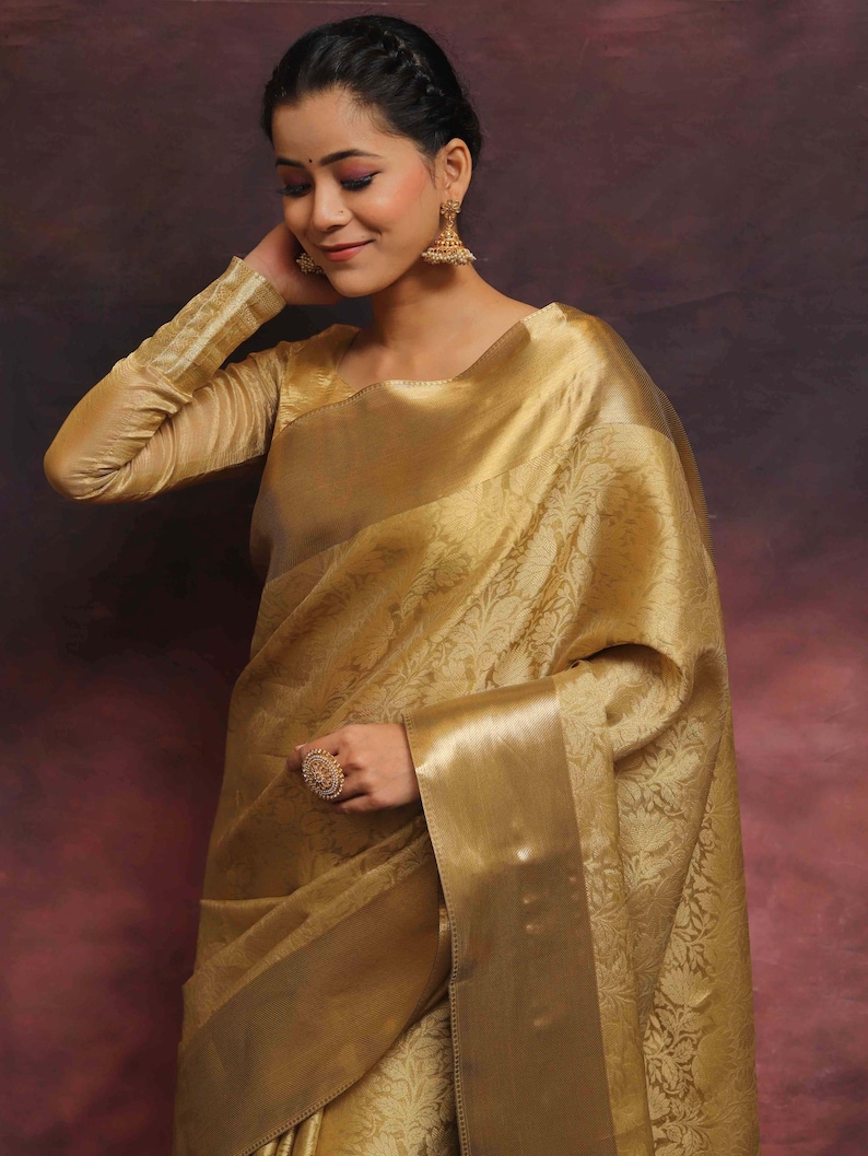 Neeta Ambani Inspired Banarasi Jaal Soft Silk Saree | Gold Color ...