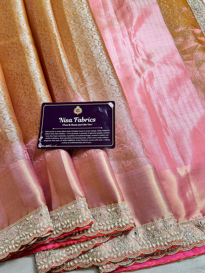 Sai Pallavi Inspired Banarasi Tissue Silk Lace Work Saree | Designer ...