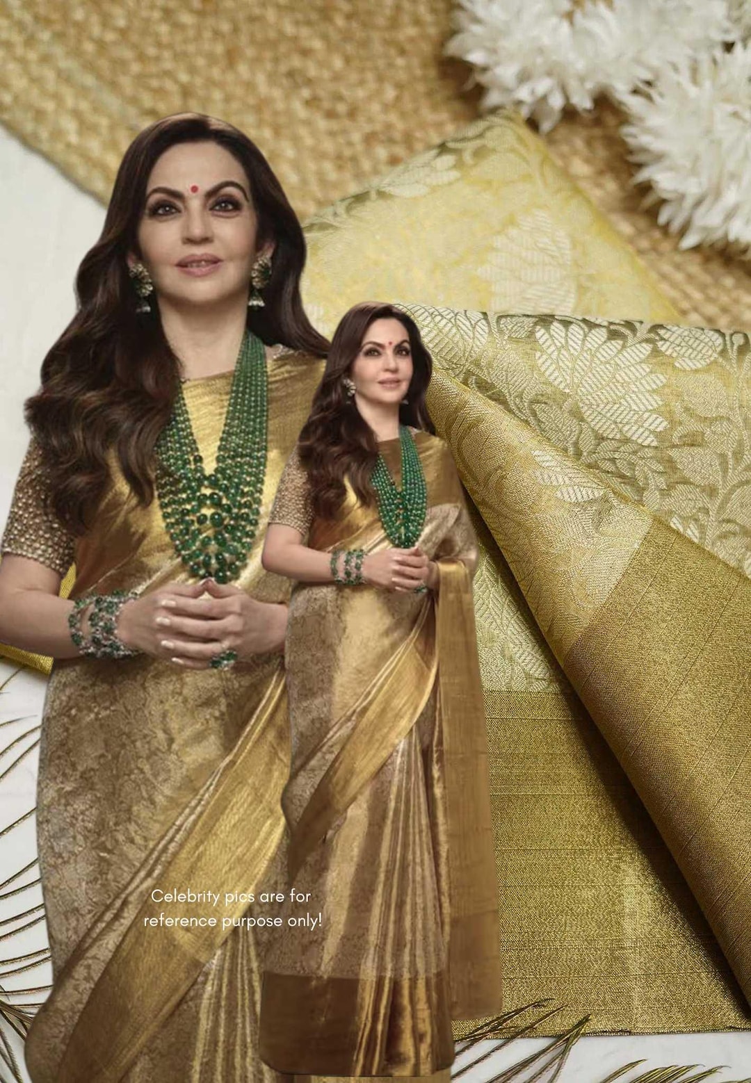 Neeta Ambani Inspired Banarasi Jaal Soft Silk Saree | Gold Color With ...