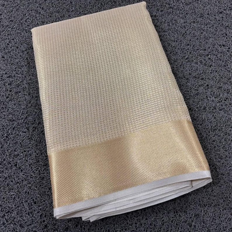 Nayanthara Inspired Banarasi Tissue Silk Saree | Golden Border Soft ...