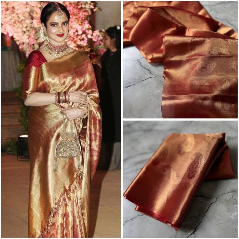 Rekha Inspired Banarasi Saree | Soft Tissue Silk With Copper Zari ...