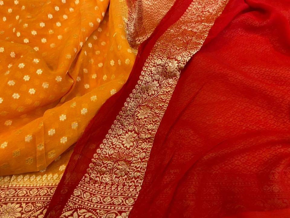 Pure Banarasi Chiffon Silk Dyed Small Buti Design Party Wear | Etsy