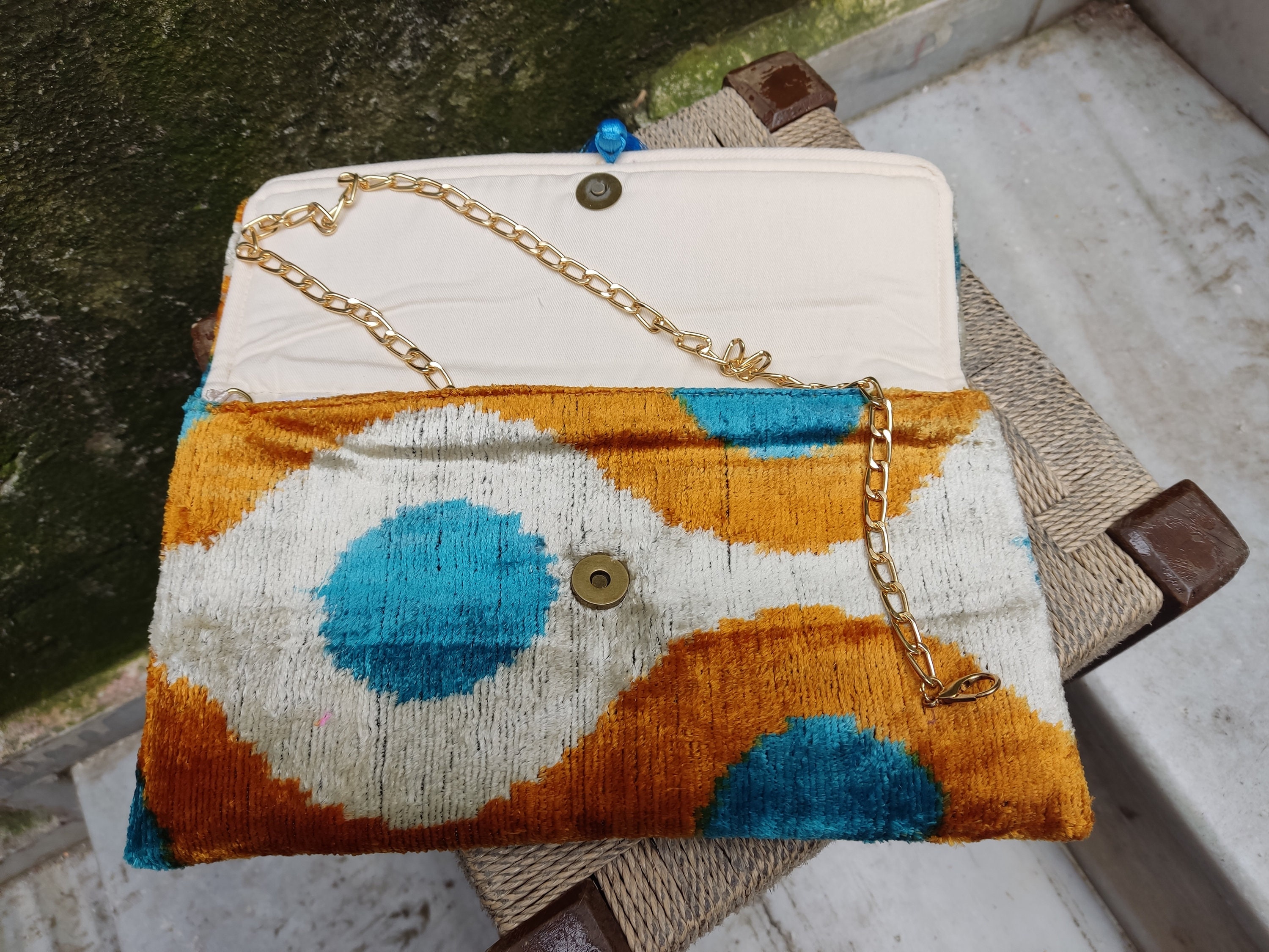 Orange Blue White Clutches Bag Velvet Silk Purse Hand Bag Handmade With ...