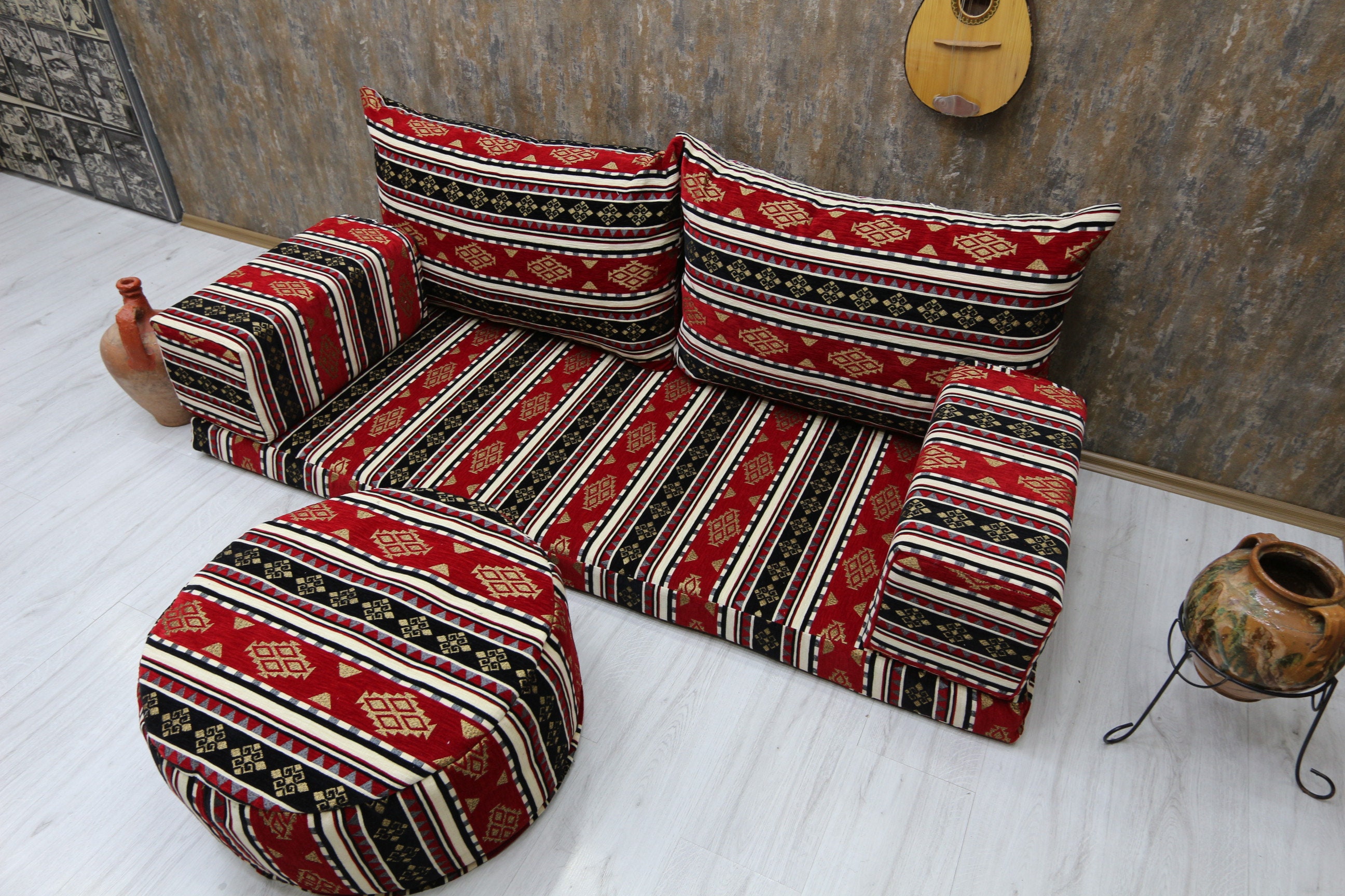 Red Cushion Arabic Majlis Sofa Set Floor Couch Floor Pillow - Etsy