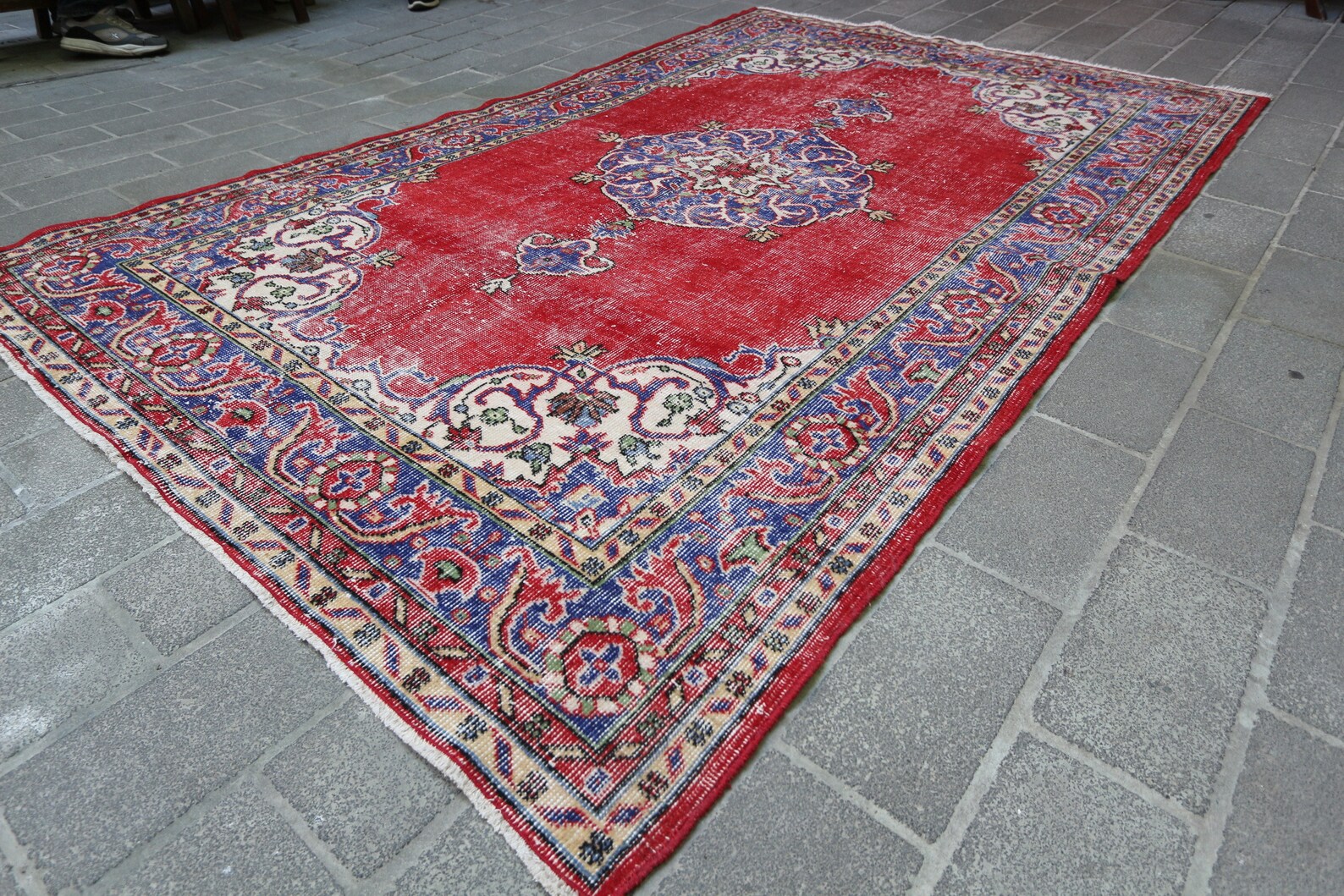 Turkish Blue Red Rugvintage Rustic Area Rug Free Shipping - Etsy