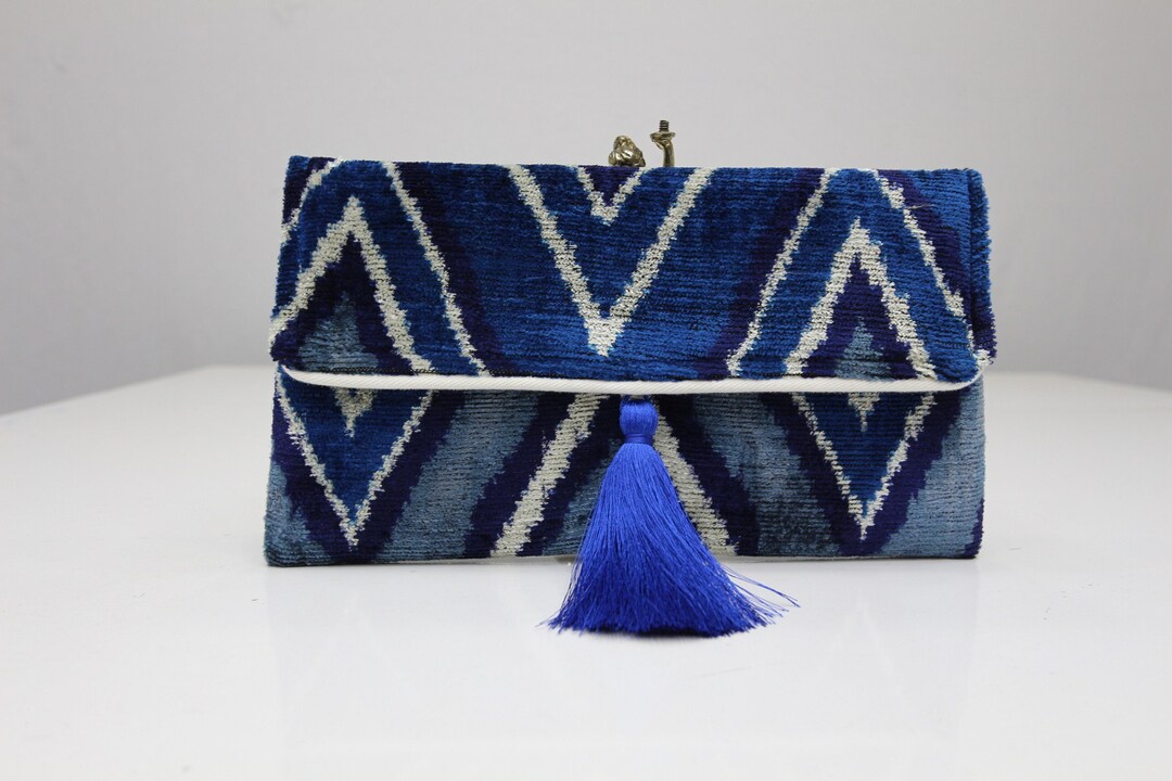 Blue White Black Clutches Bag Velvet Silk Purse Hand Bag Boho - Etsy