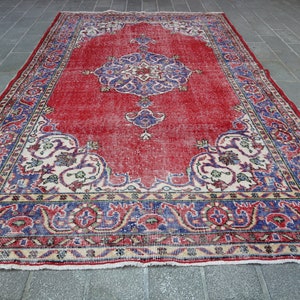 Turkish Blue Red Rugvintage Rustic Area Rug Free Shipping - Etsy