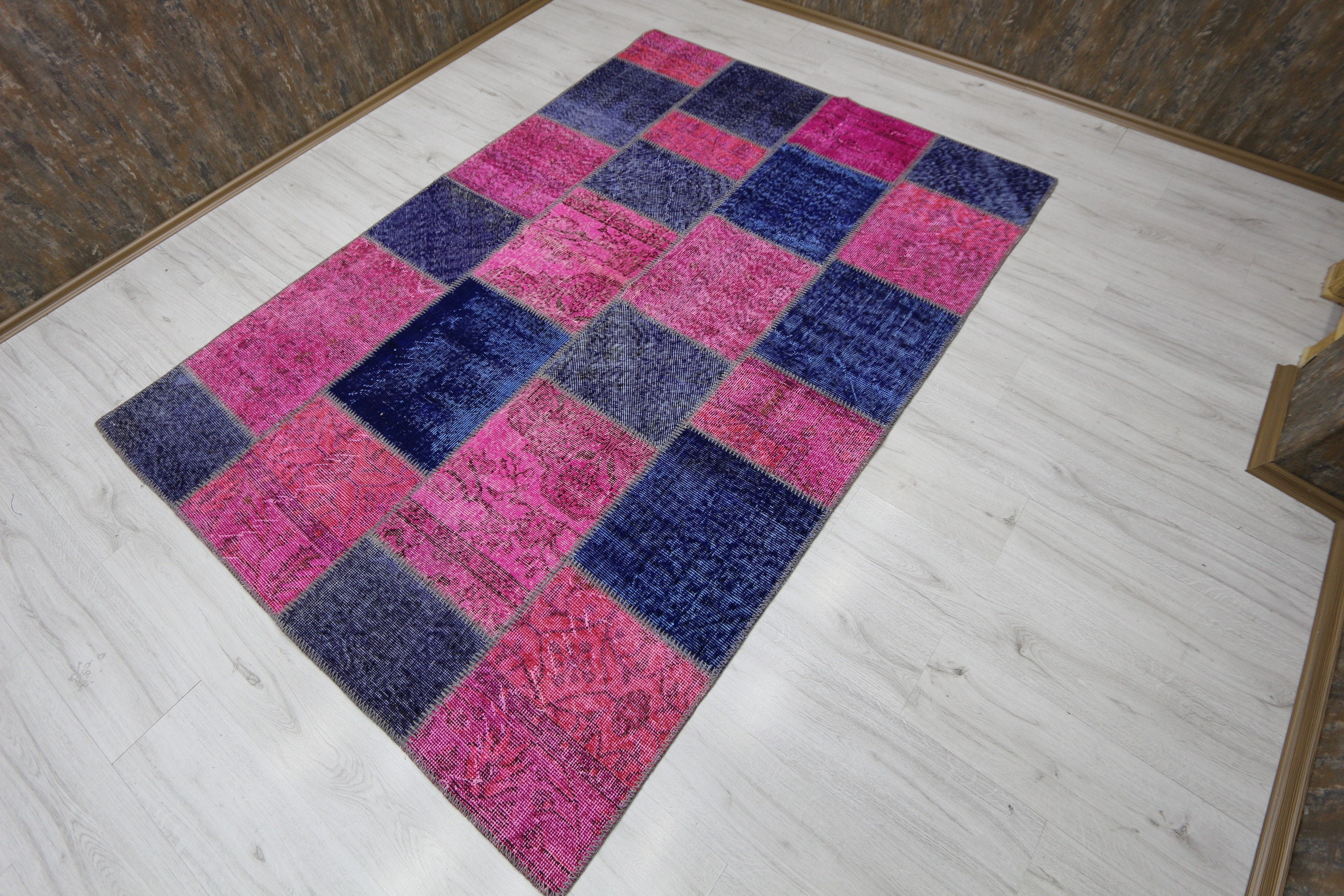 6'x'8 Over-dyed Blue Pink Rug Turkish Patchwork Rug | Etsy