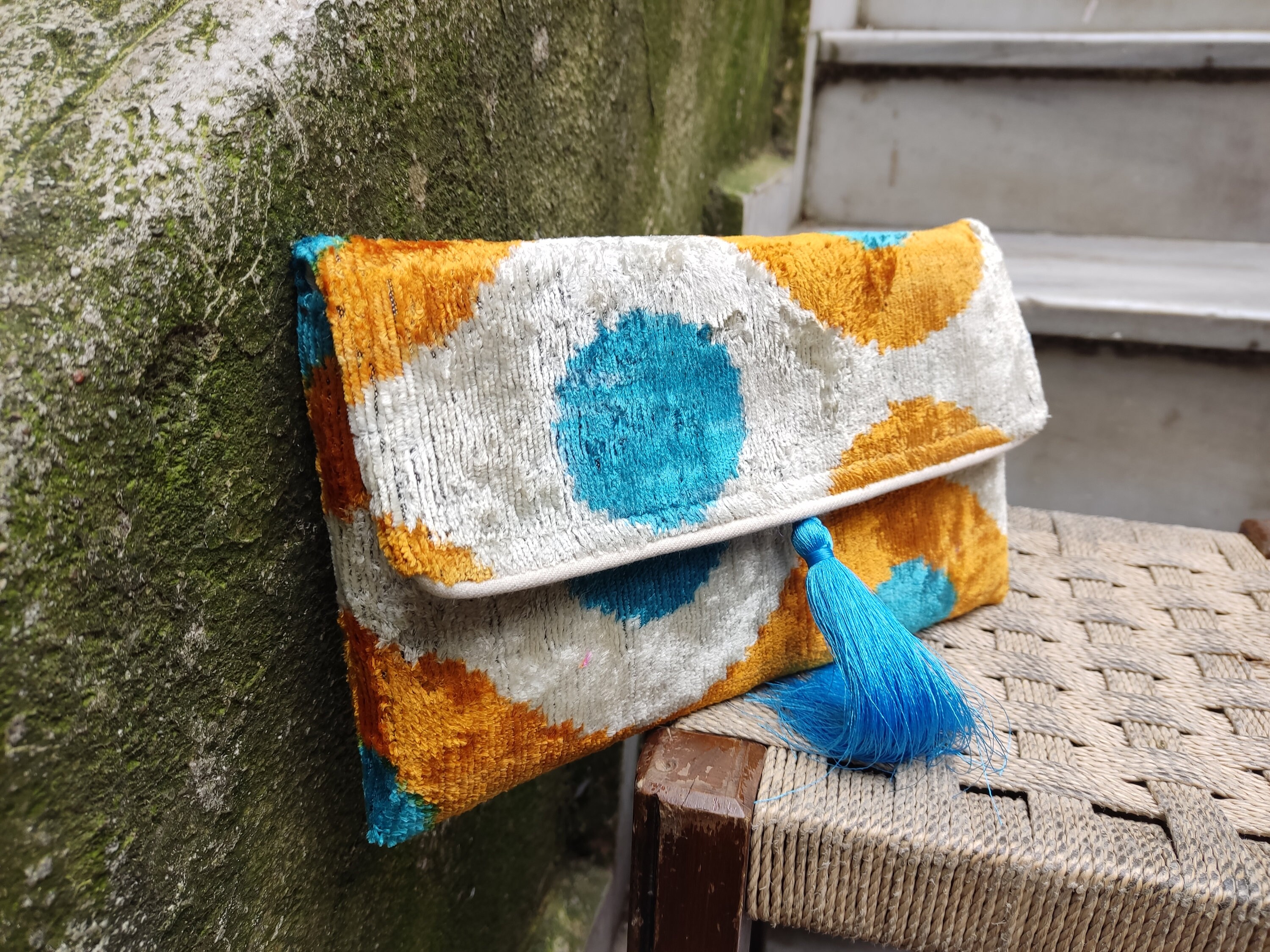 Orange Blue White Clutches Bag Velvet Silk Purse Hand Bag Handmade With ...
