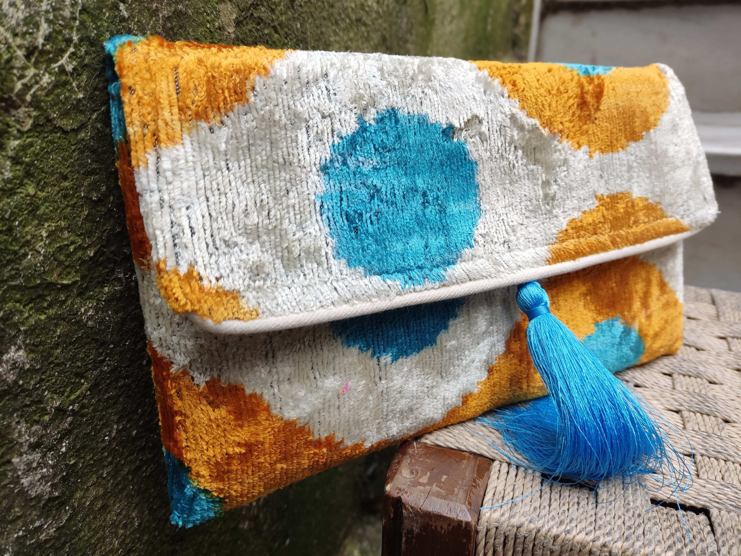Orange Blue White Clutches Bag Velvet Silk Purse Hand Bag Handmade With ...
