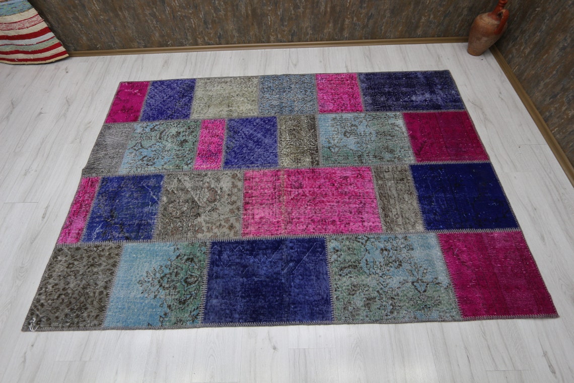 6'x8 Over-dyed Blue Grey Pink Living Room Rug Area Rug | Etsy