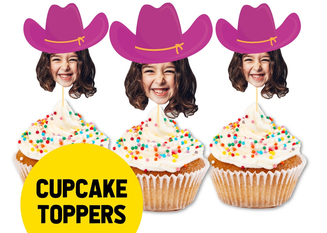 Cowboy Cupcake Toppers With Custom Face Photo, Cowboy Hat, Birthday ...