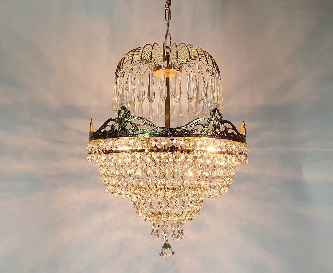 Large Antique French Crystal Chandelier Lighting Fixture, Holywood ...