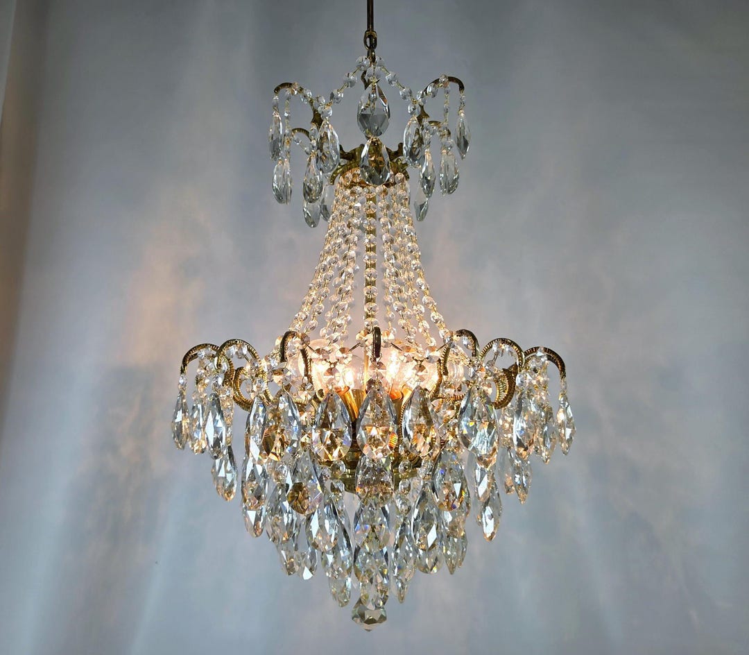 Vintage Victorian Crystal Chandelier: Rare Large Antique French Brass ...
