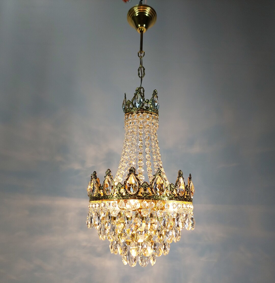 Vintage French Crystal Chandelier: Antique Victorian Style Brass ...