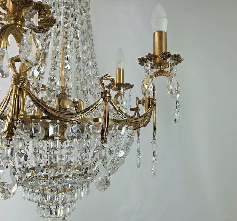 Rare Vintage French Crystal Bohemian Chandelier: Large Antique Brass ...