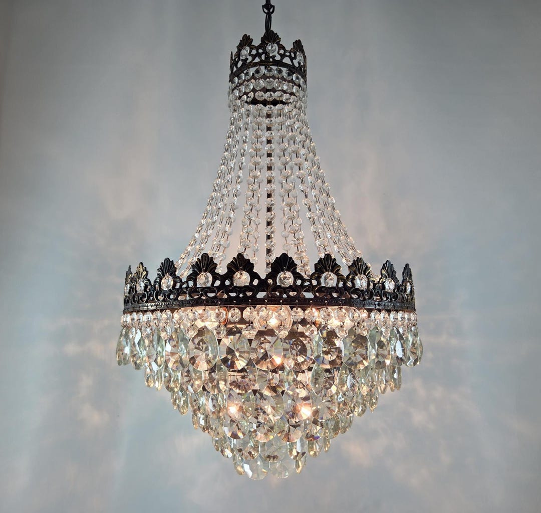 Large Empire Victorian Crystal Chandelier: Antique French Brass ...