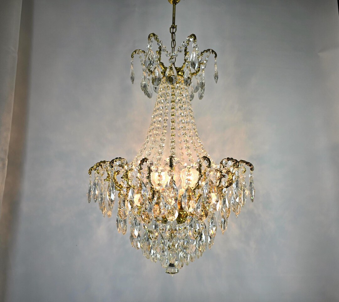 Rare Vintage French Crystal Chandelier: Antique Large Brass Empire ...
