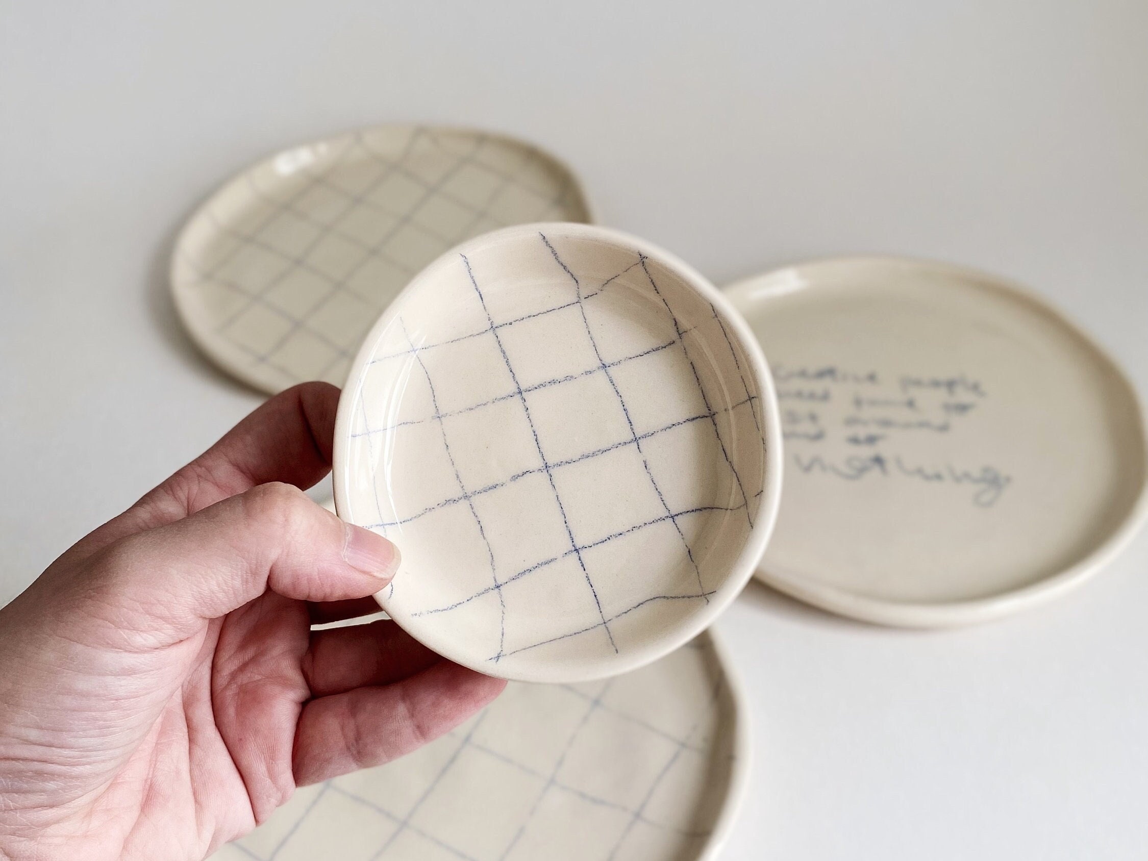 Chunky Checkered Blue Grid Ring Dish, Organic Mini Tray Organizer ...
