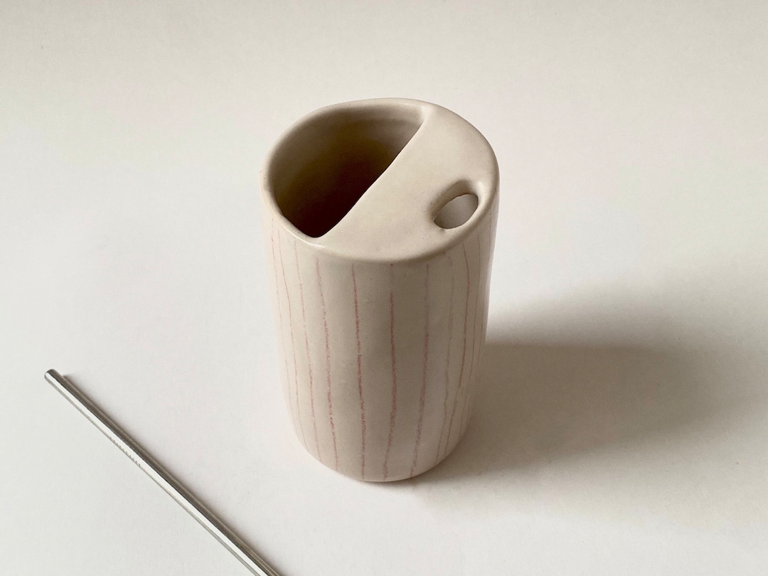 Handmade to Go Cup Striped *choose Color* Ceramic Cup With Straw ...