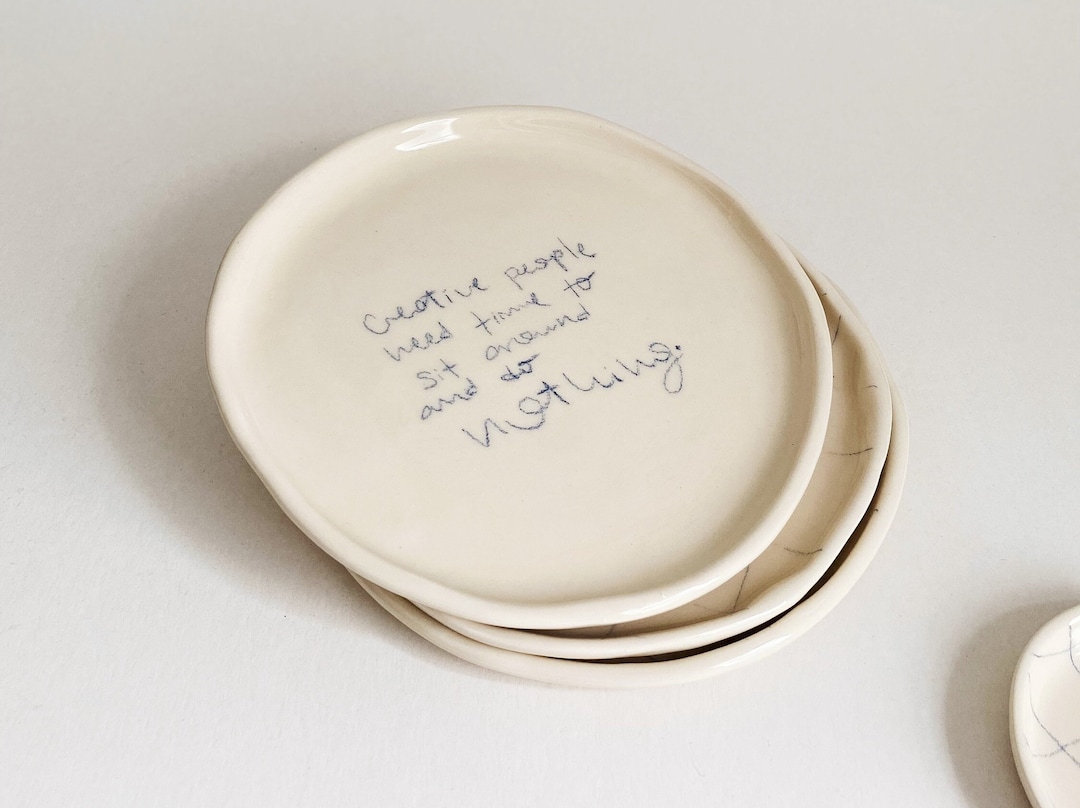Dessert Plate Hand Writing Creative People Glossy Glaze Handmade ...