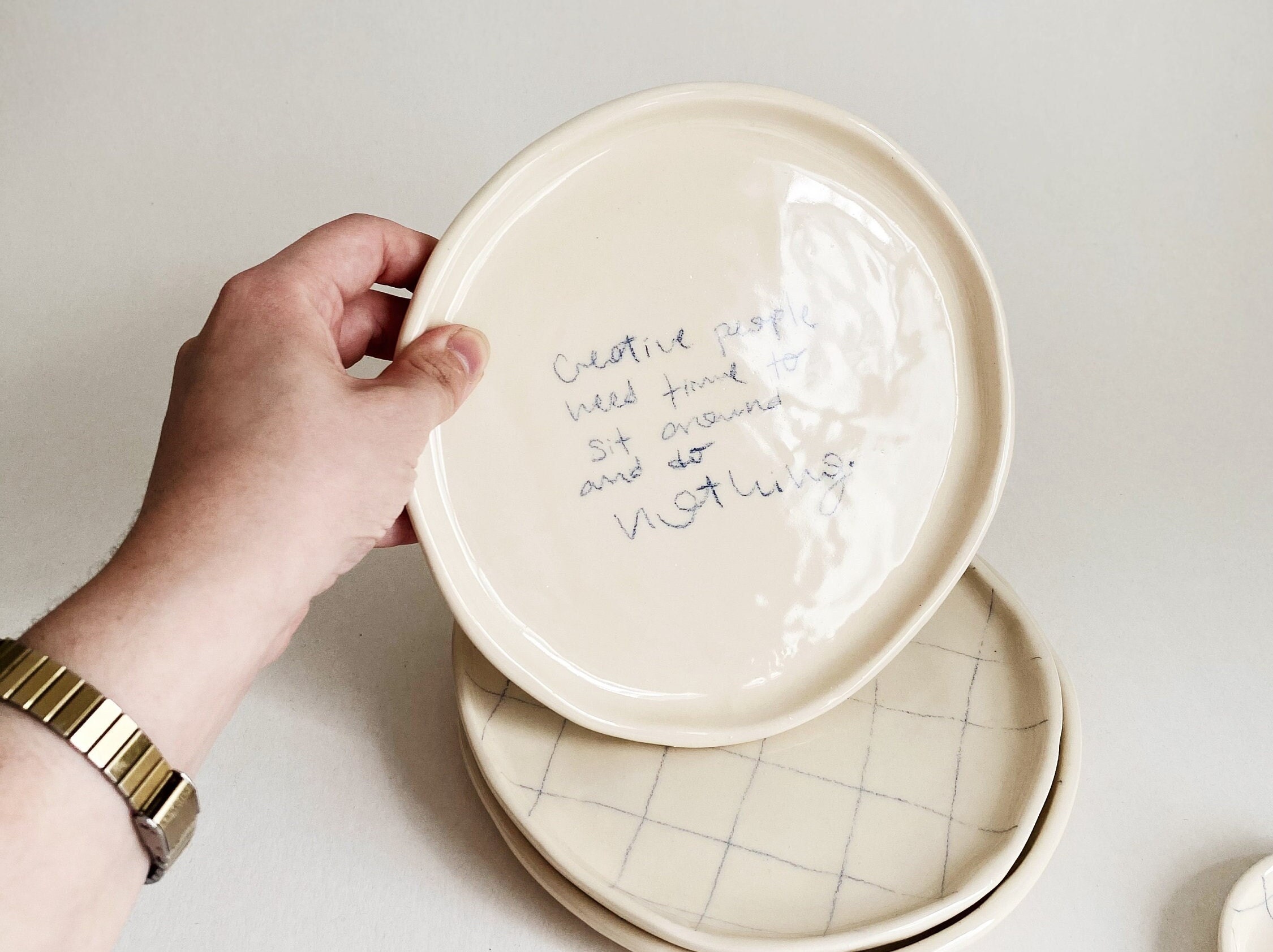 Dessert Plate Hand Writing Creative People Glossy Glaze Handmade ...