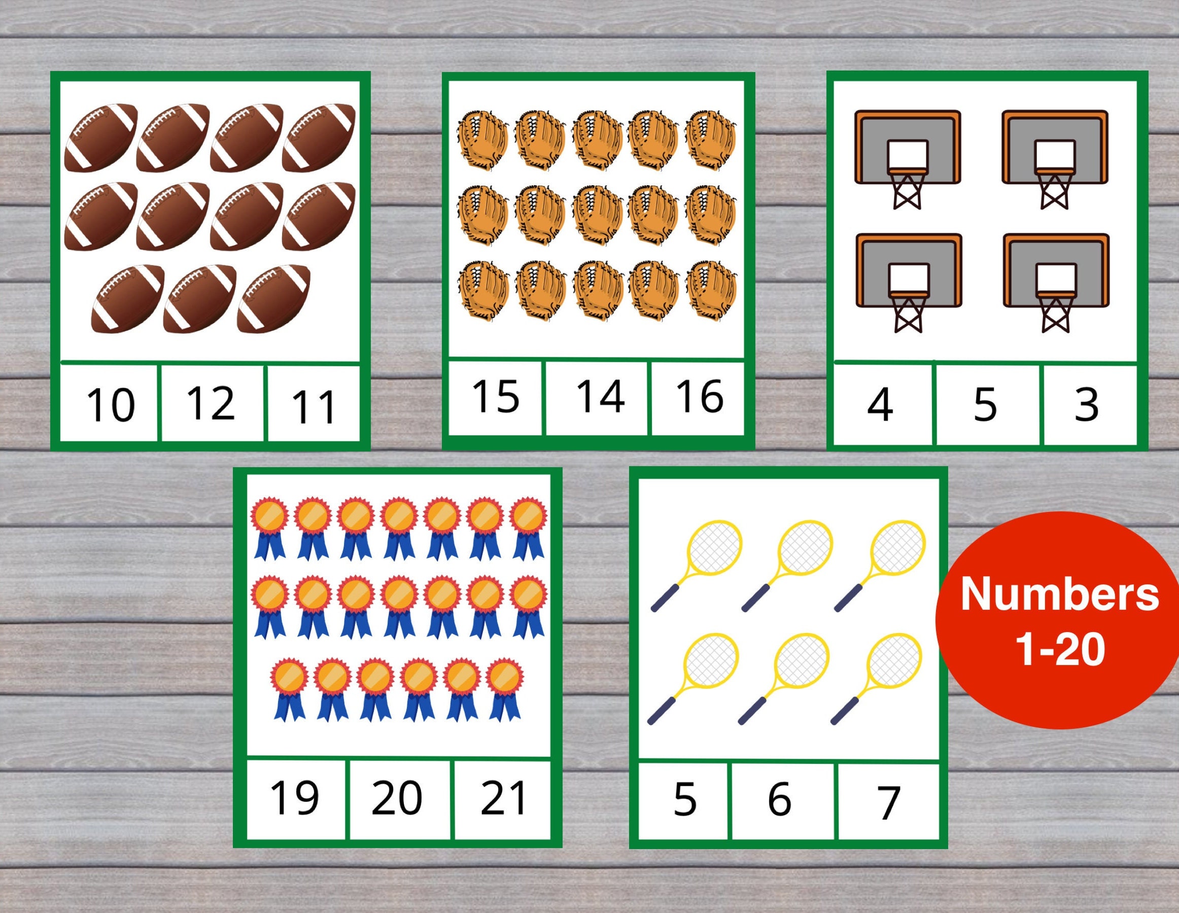 Sports Count and Clip Cards, Preschool Number Game, Toddler Learning ...