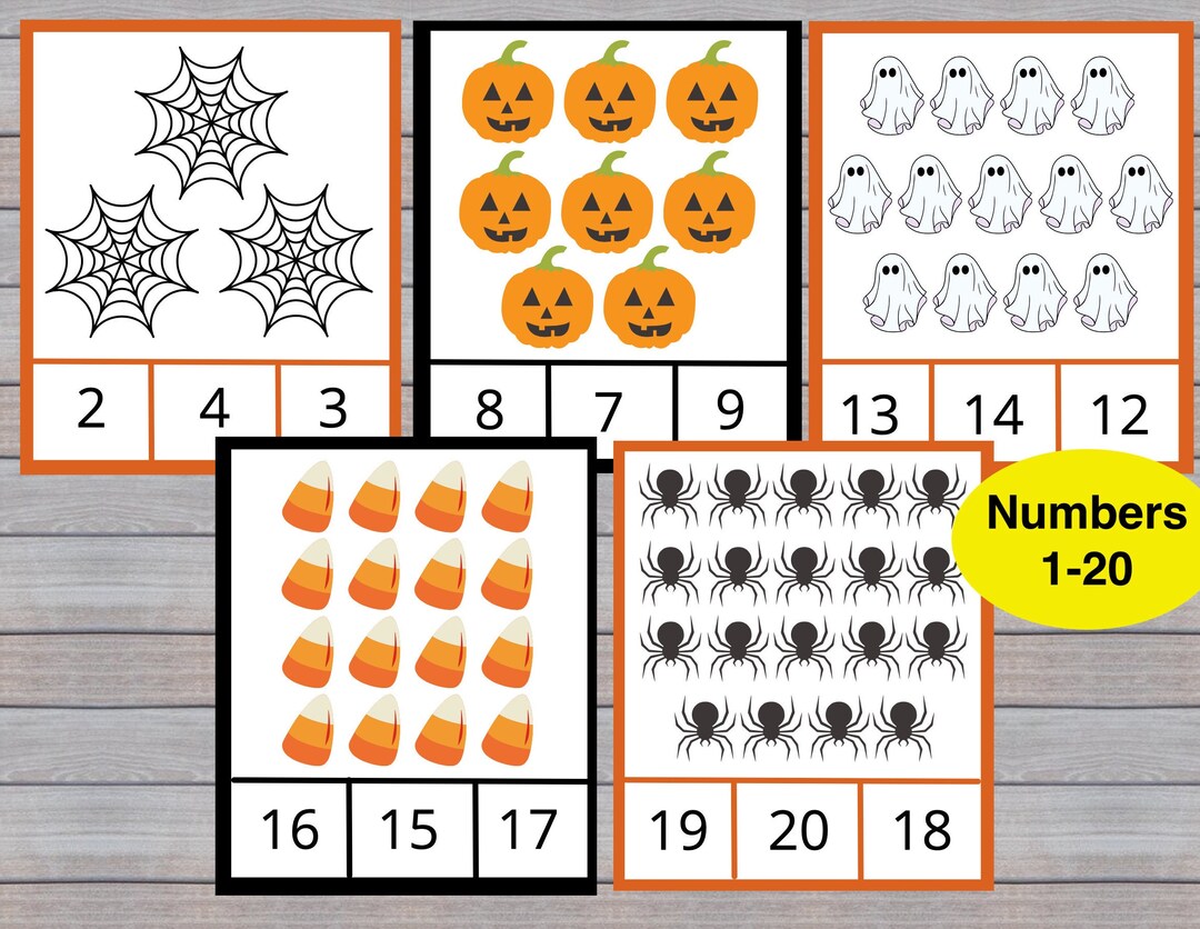 Halloween Count and Clip Cards, Preschool Number Game, Toddler Learning ...