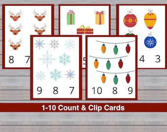 Christmas Count and Clip Cards Printable Activity Numbers - Etsy