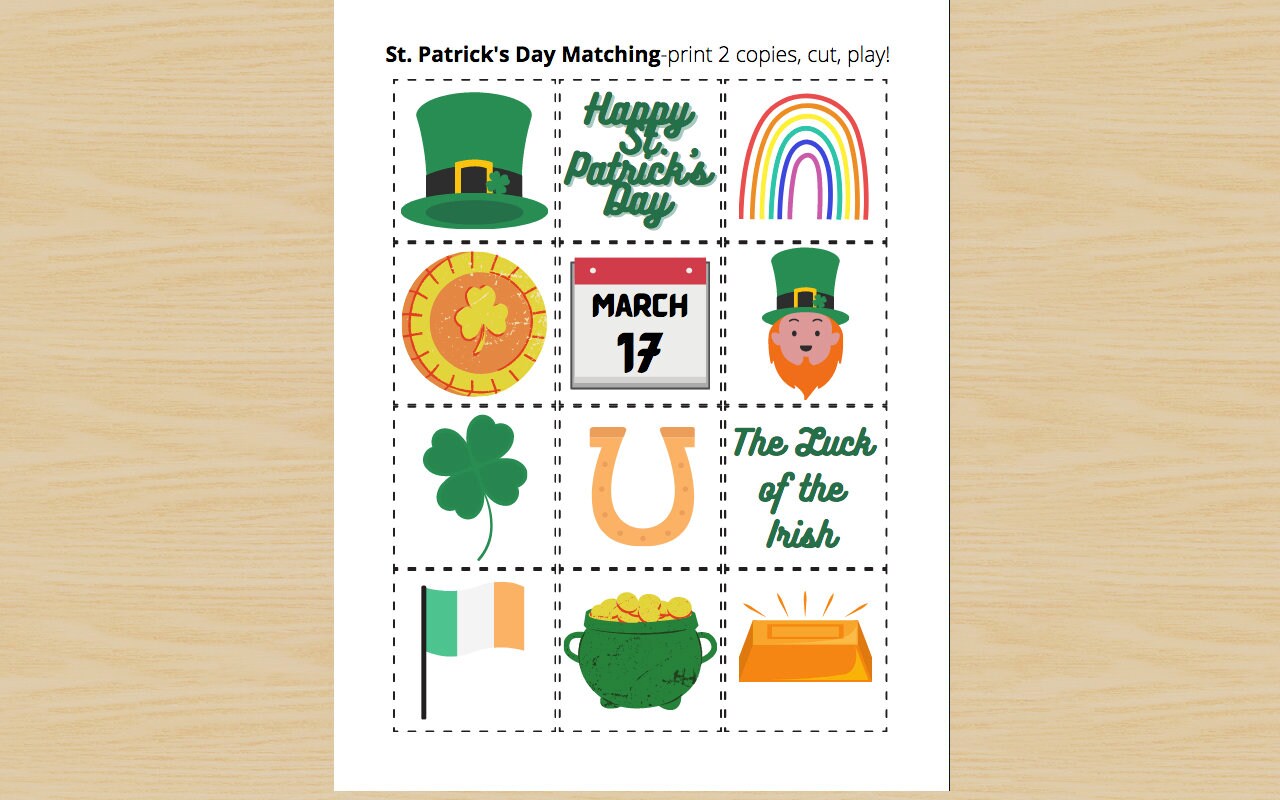St. Patrick's Day Matching Game, St. Patricks Day Memory Game ...