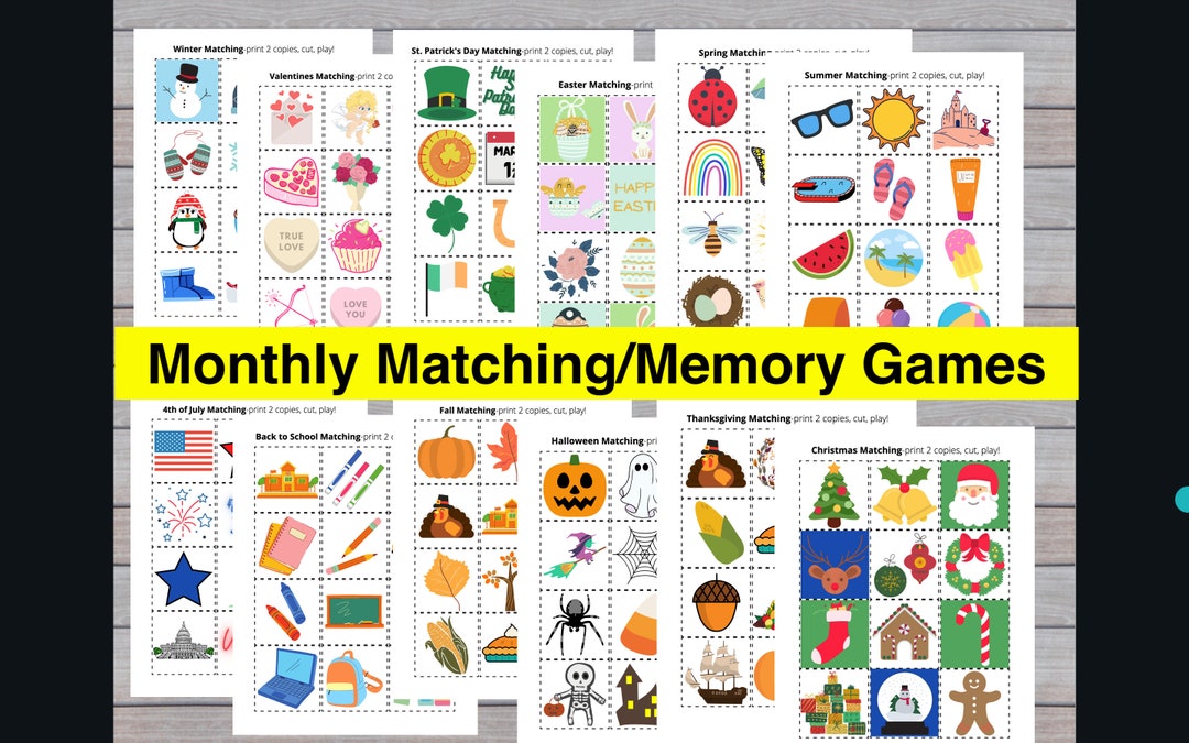 Monthly Themed Matching Game Bundle: Preschool Learning (digital ...
