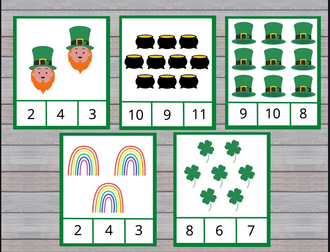 St Patricks Day Count and Clip Cards, Preschool Learning Game, Toddler ...