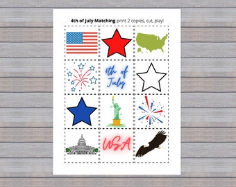 4th of July Matching Game Printable - Etsy