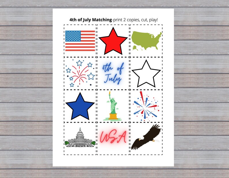 4th of July Matching Game, 4th of July Memory Game, Toddler, Preschool ...