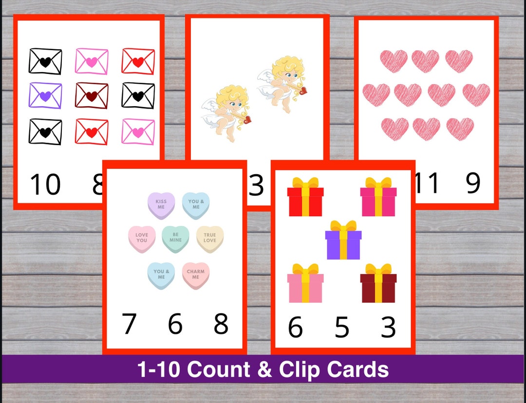 Valentines Day Count and Clip Cards, Preschool Learning Game, Indoor ...