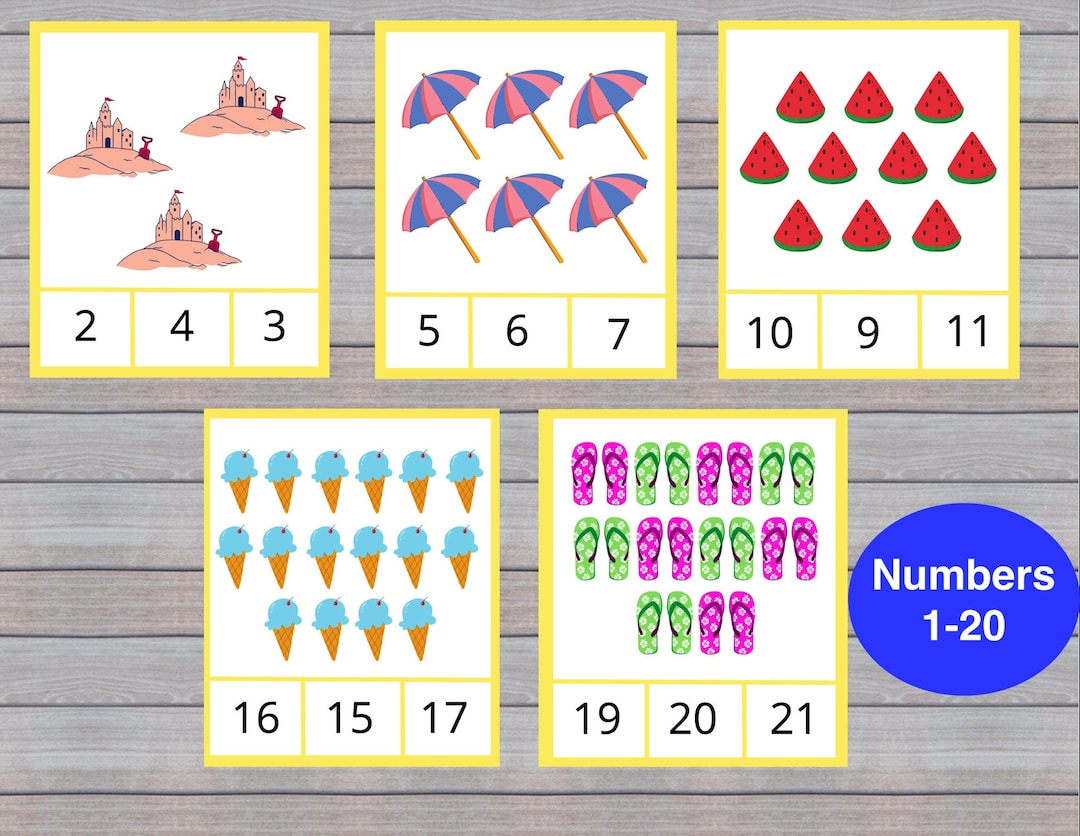Summer Count and Clip Cards, Preschool Number Game, Toddler Learning ...