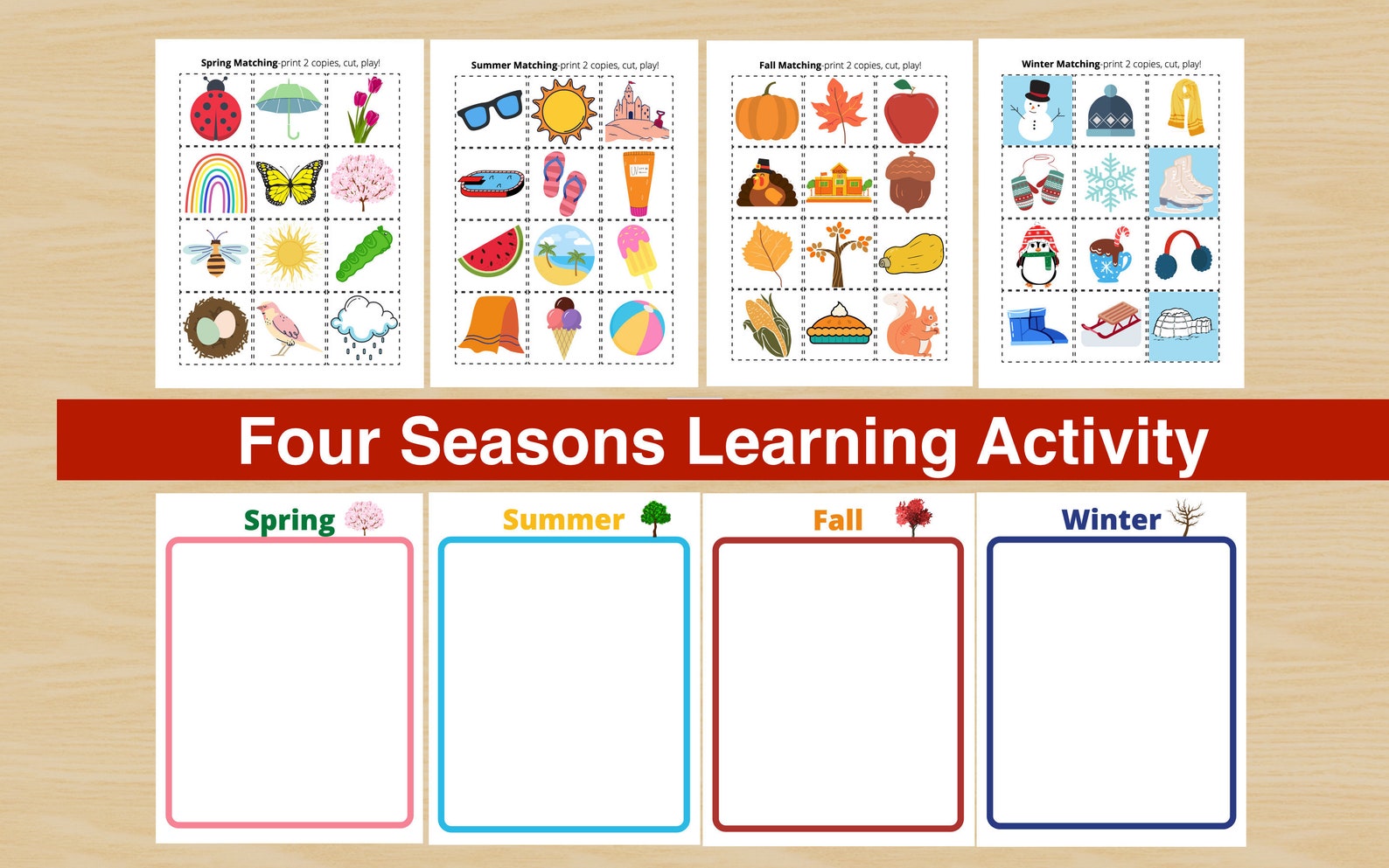Four Seasons Matching Game: Preschool Learning Activity (PDF) - Etsy