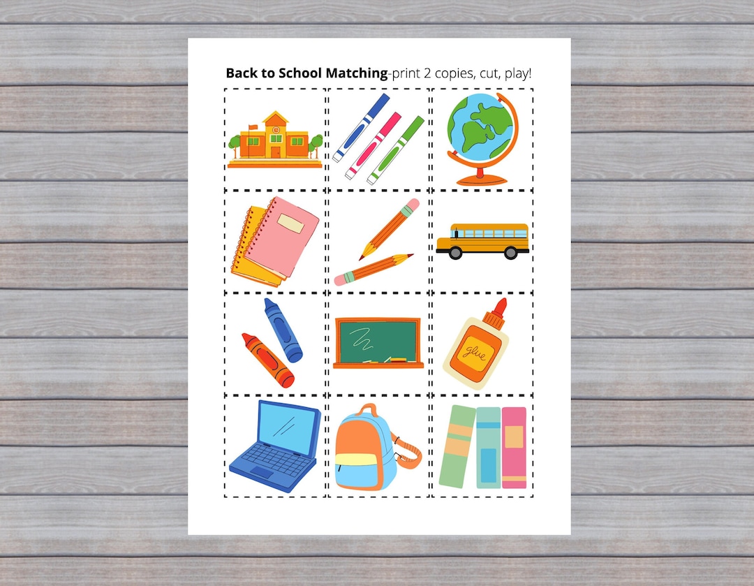 Back to School Matching Game, Back to School Memory Game, Toddler ...