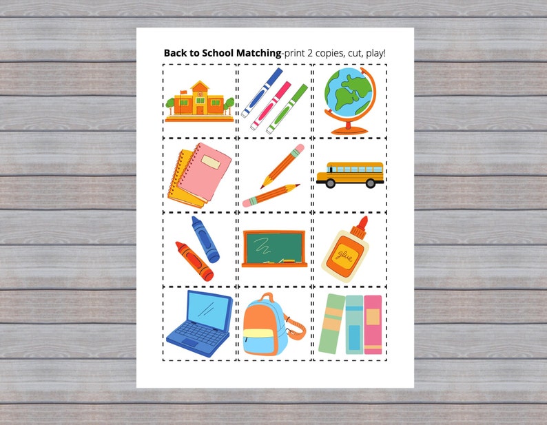 Back to School Matching Game, Back to School Memory Game, Toddler ...