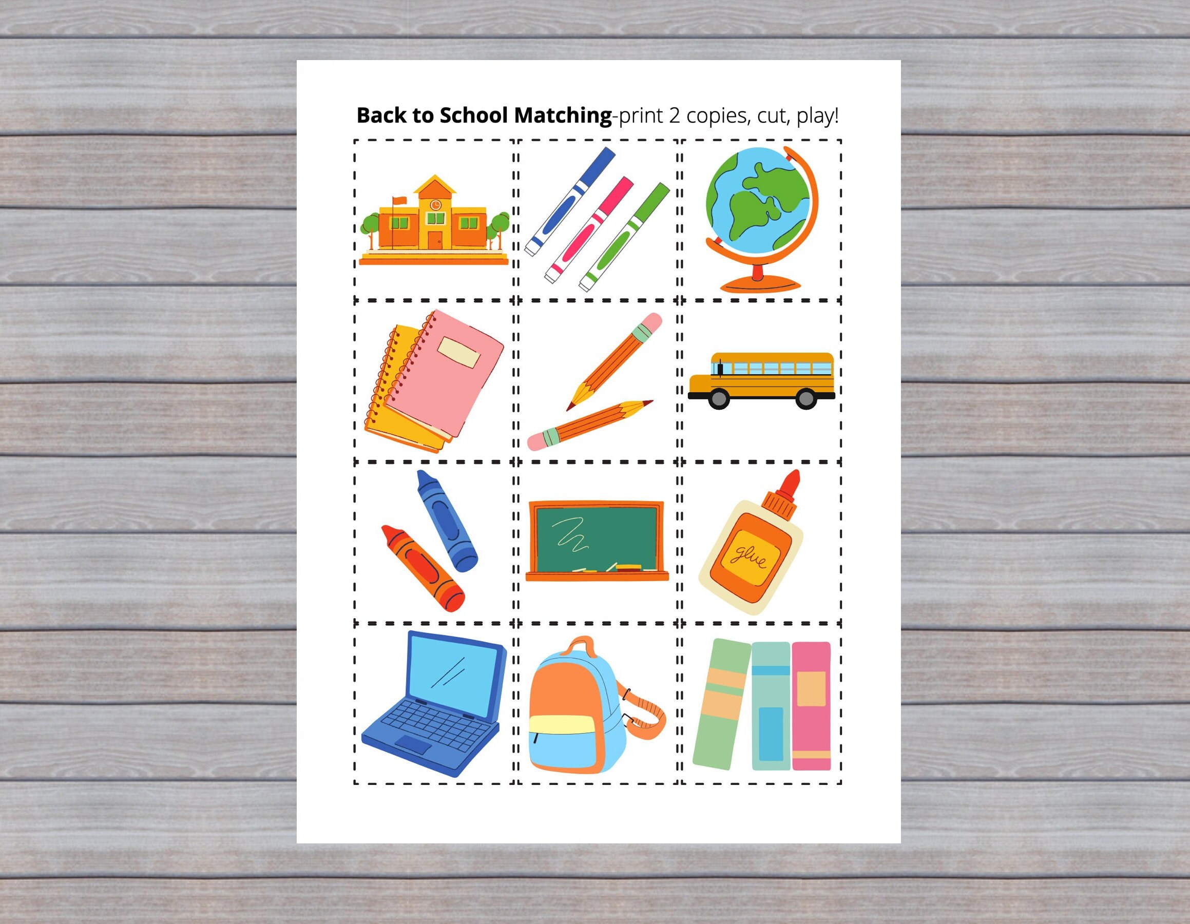 Back to School Matching Game, Back to School Memory Game, Toddler ...