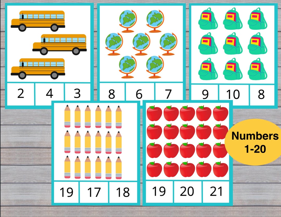 School Count and Clip Cards: Number Game 1-20 (PDF Pattern) - Etsy