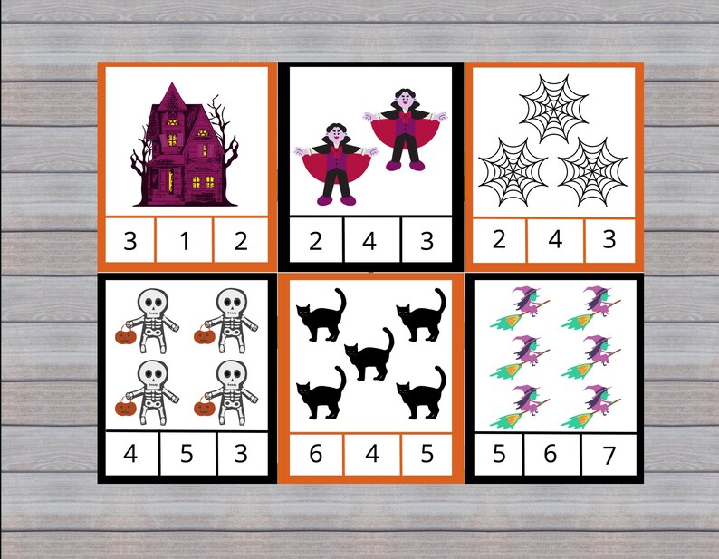 Halloween Count and Clip Cards, Preschool Number Game, Toddler Learning ...
