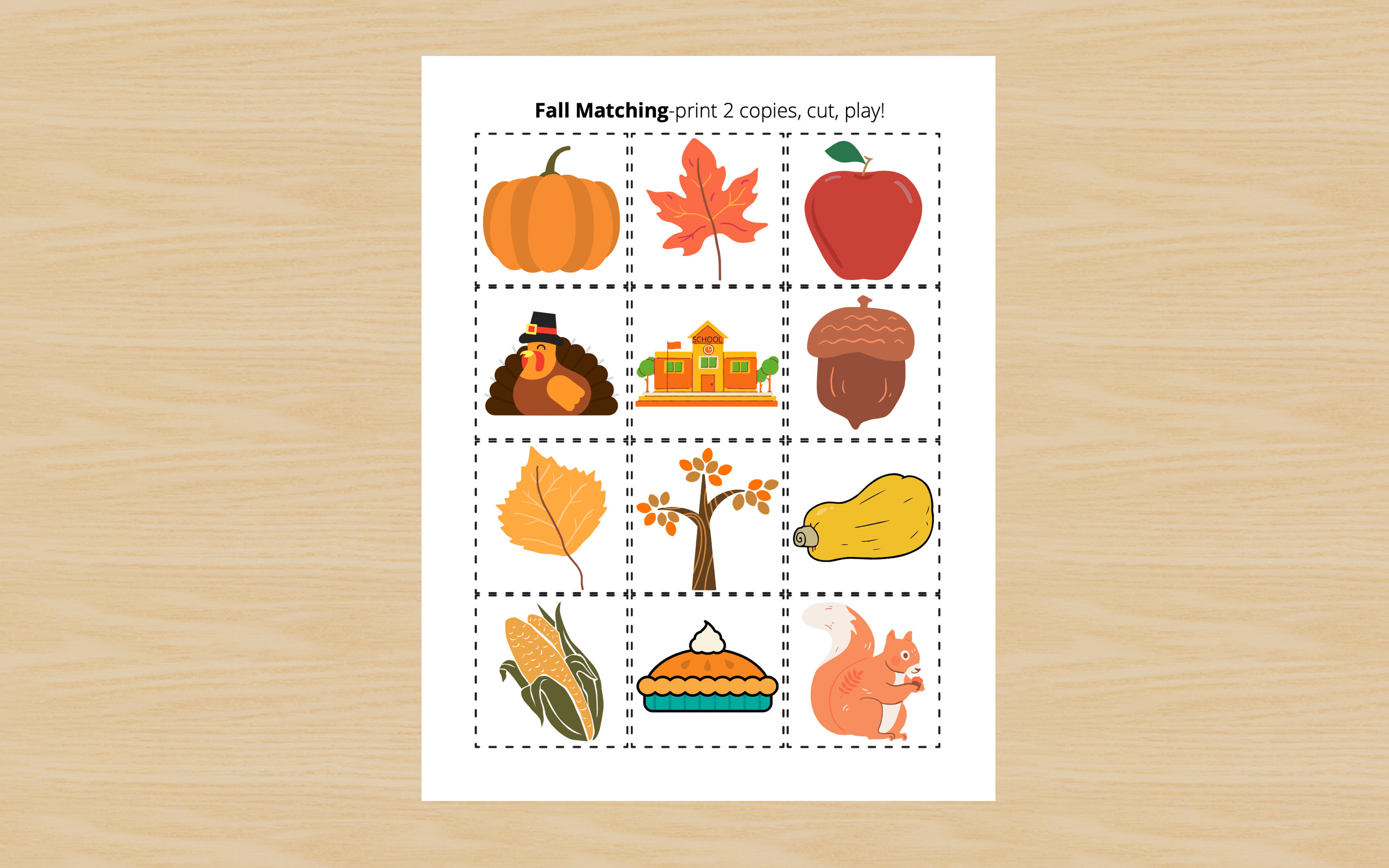 Fall Matching Game, Fall Memory Game, Fall Preschool Activity, Fall ...